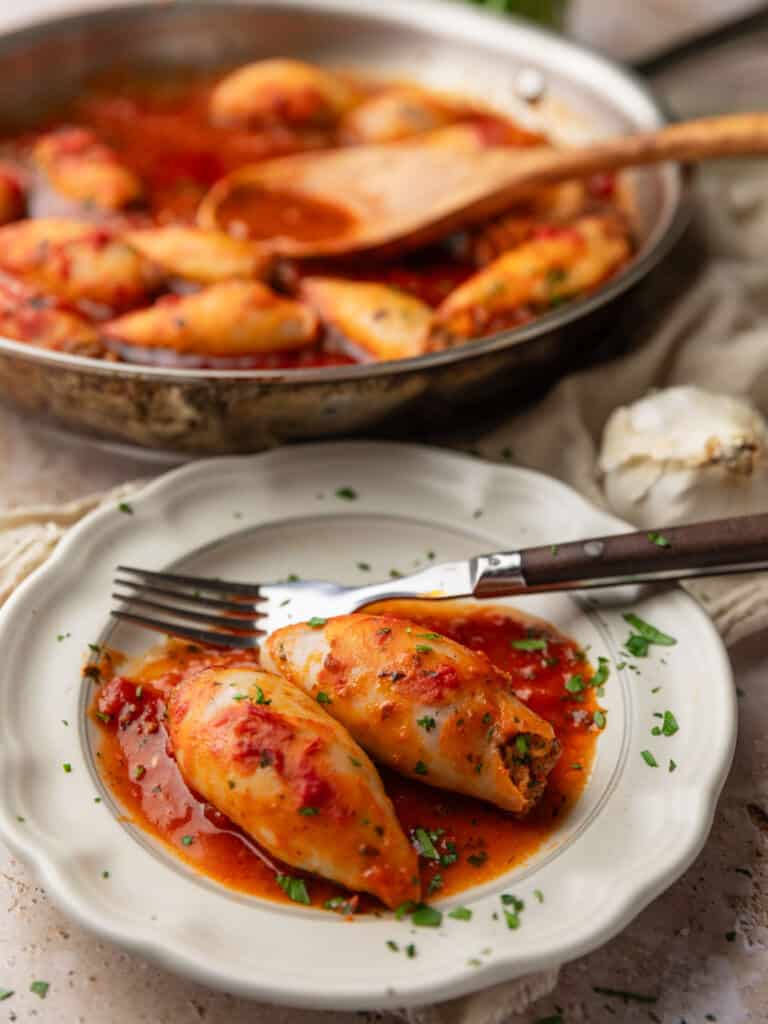 Baked Italian Stuffed Calamari with Tomato Sauce | Scarlati Family Kitchen